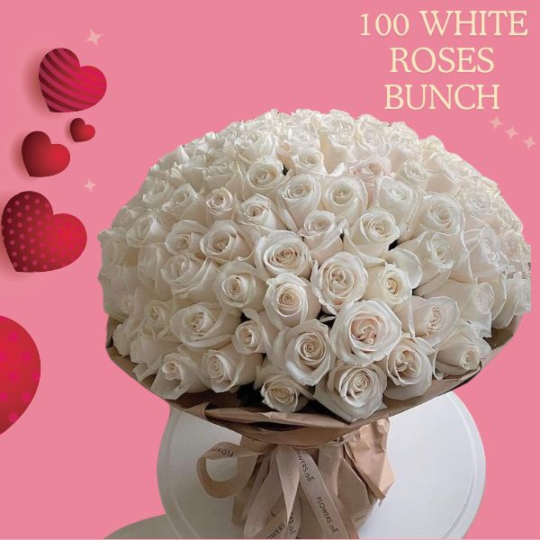Elegant 100 Long-Stem White Roses Bouquet | Gifts to Nepal | Giftmandu