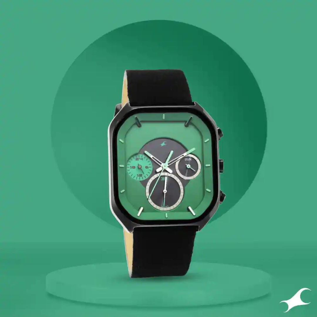 After Dark Green Dial Leather Strap Watch crafted for Men (3270NL01 ...