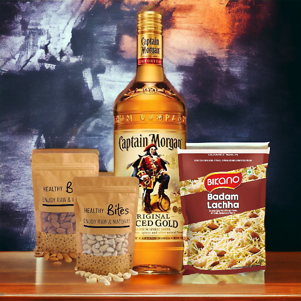 Namkeen & Dry Nuts Combo with Captain Morgan Rum | Gifts to Nepal ...