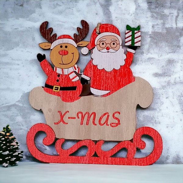 Santa Claus & Reindeer In Sleigh Wooden Showpiece | Gifts to Nepal ...