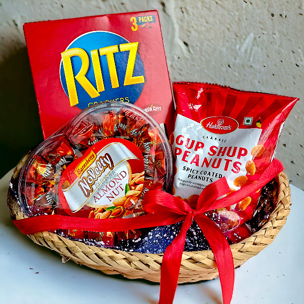 Ritz Cracker With Chocolates & Peanuts Gift in Basket | Gifts to Nepal ...