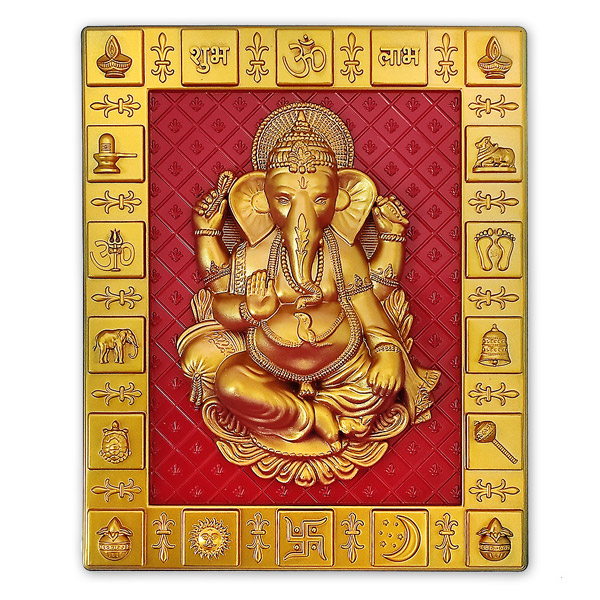 Red & Golden Lord Ganesh Ji Hanging Frame Online | Gifts to Nepal ...