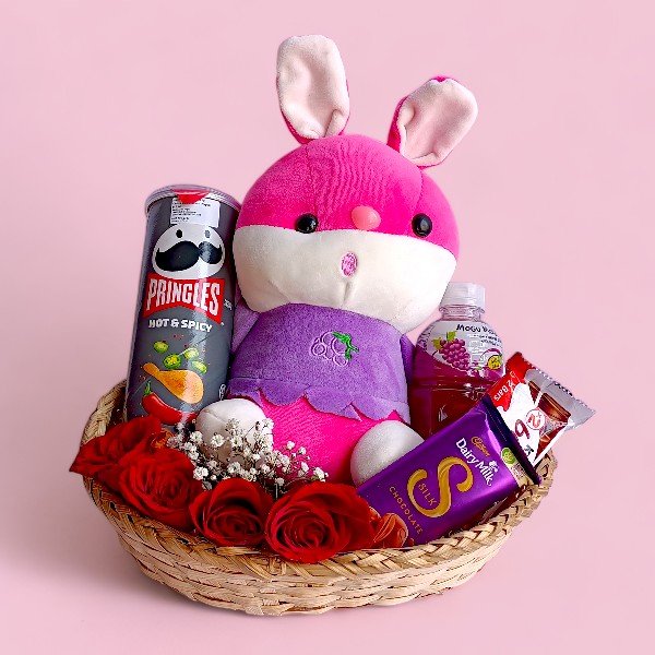 Bunny , Pringles, Chocolates, & Roses In A Basket | Gifts to Nepal ...