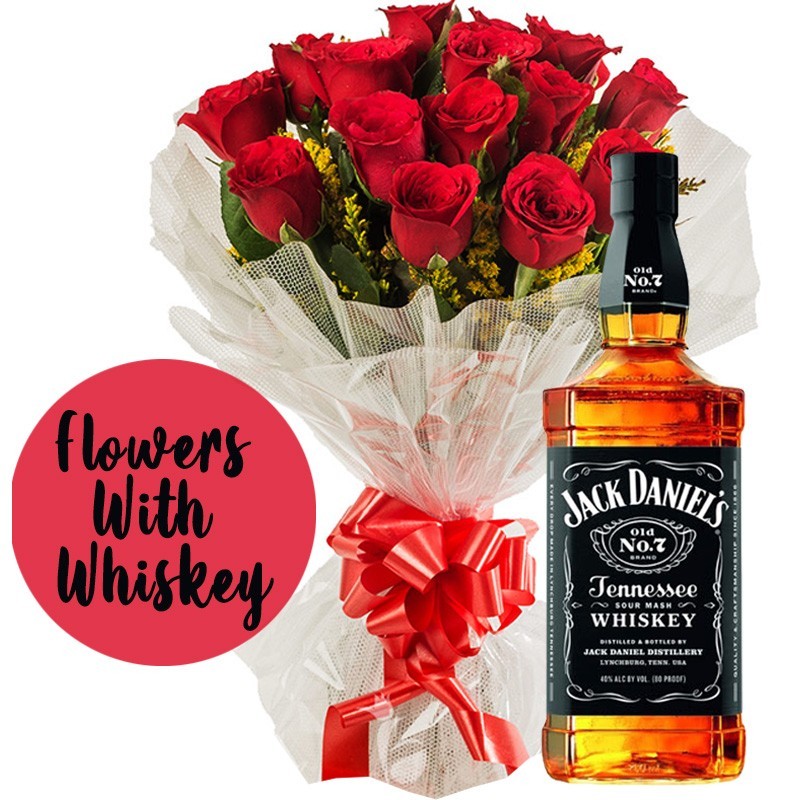 12 Red Roses With Jack Daniel's Tennessee Whiskey 500ml | Gifts to ...
