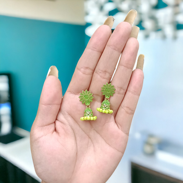 Flower Design Light Green Pinjada Earrings Jhumka | Gifts to Nepal ...