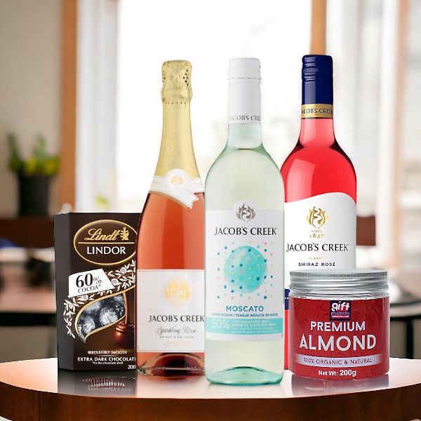 Jacob's Creek Wine Trio Combo with Chocolates & Dry Nuts | Gifts to ...