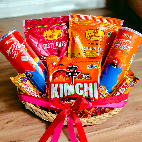 Namkeen With Pringles, Chocolates & Kimchi Gift Basket | Gifts to Nepal ...