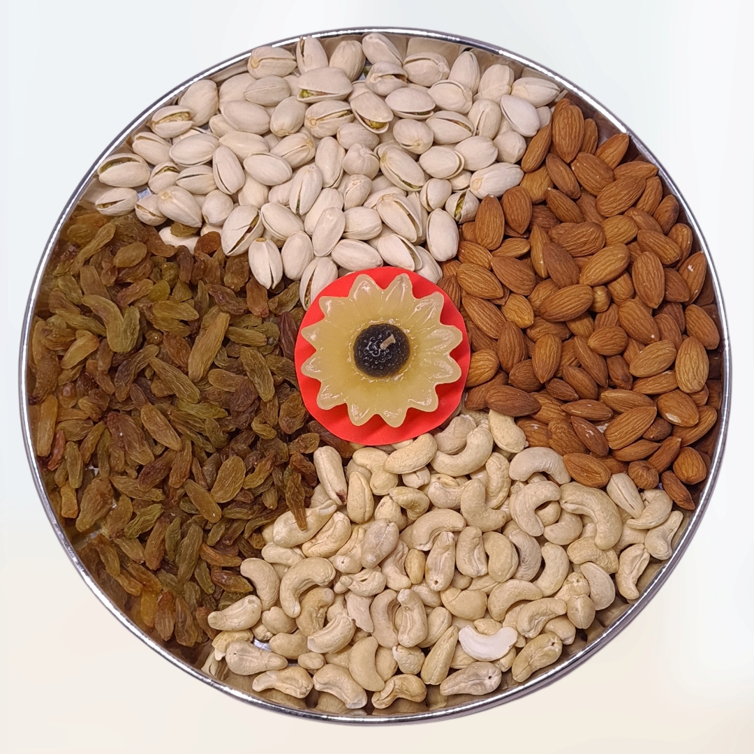 Mixed Dry Nuts Steel Tray (~800g) | Gifts to Nepal | Giftmandu