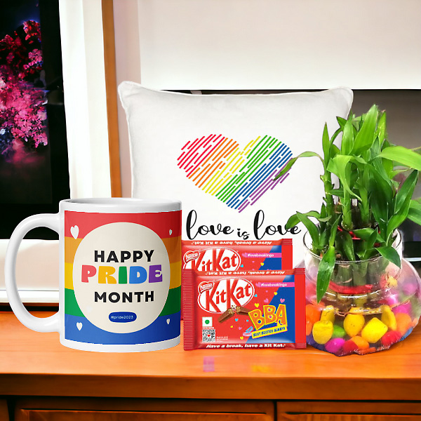 Pride Month Gift Hamper With Cushion, Mug, Chocolates & Lucky Bamboo ...