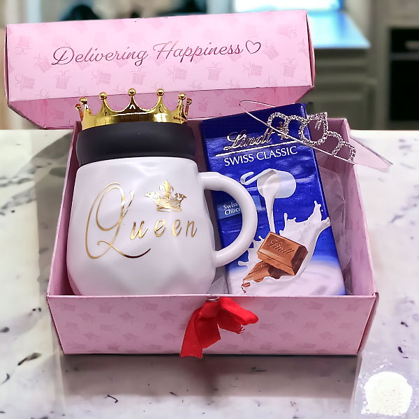 Lindt Chocolate With Queen Mug & Hair Crown Gift Box | Gifts to Nepal ...