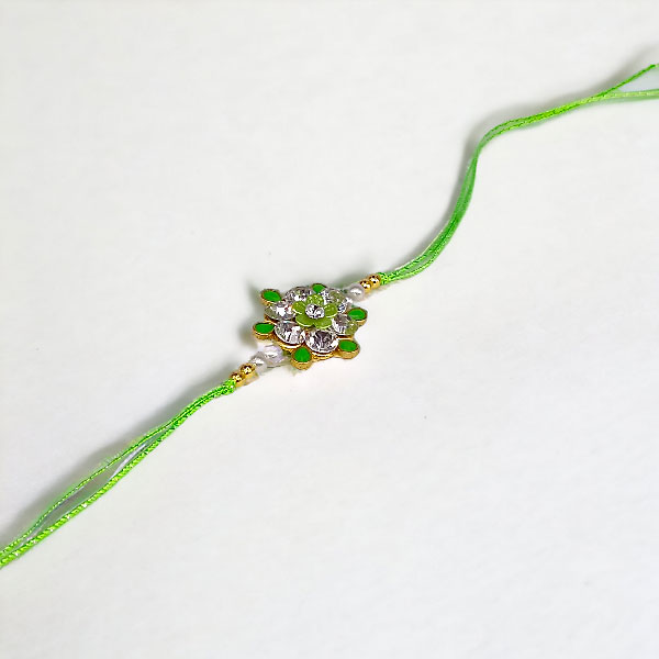 Green & White Stone Flower Design Rakhi Thread Gift Online | Gifts to ...