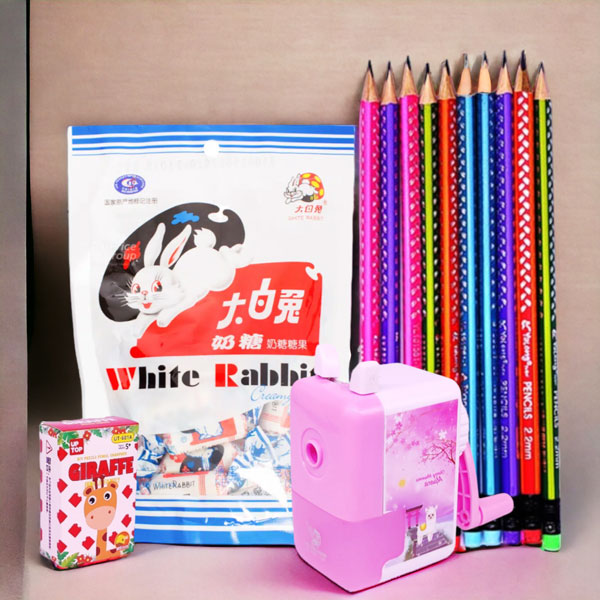White Rabbit Candy with Pencil & Pencil Sharpener | Gifts to Nepal ...