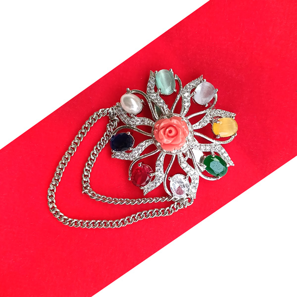 Floral Saree Pin with Dual Chains & Central Pink Rose | Gifts to Nepal ...