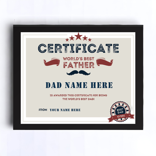 Unique Design World's Best Father Certificate for Your Dad | Gifts to ...