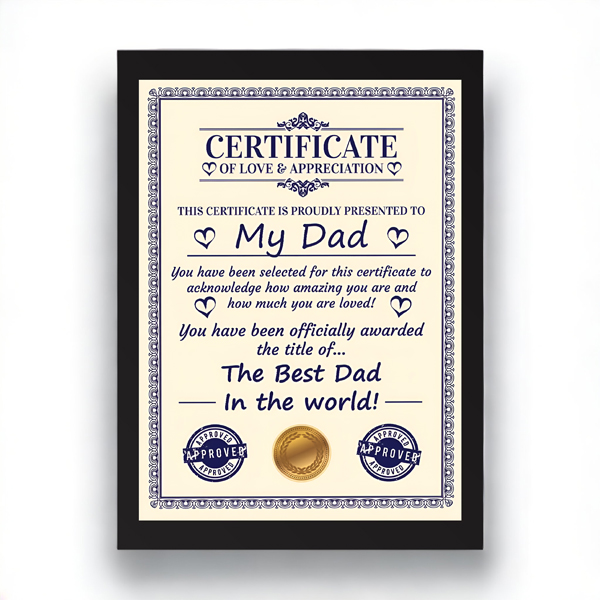 Best Dad in the World Printed Appreciation Certificate | Gifts to Nepal ...