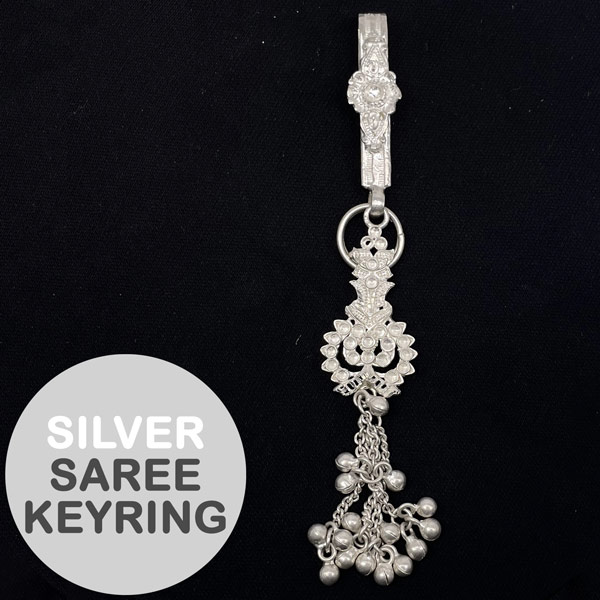 Pure Silver Modern Design Saree Keyring Challa With Sparkling Pink ...