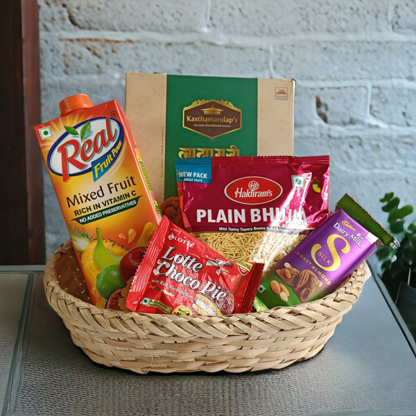 Sweet and Crunchy Snacks Delight Basket | Gifts to Nepal | Giftmandu
