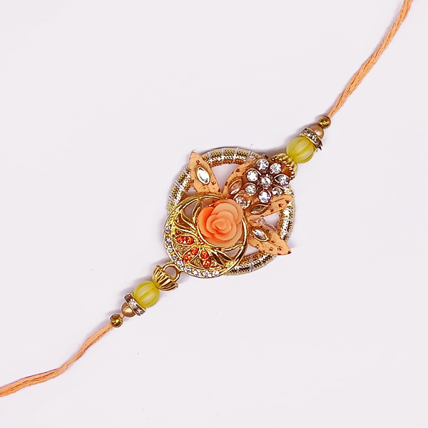 Orange Color Beautiful Rakhi with Rose Design | Gifts to Nepal | Giftmandu