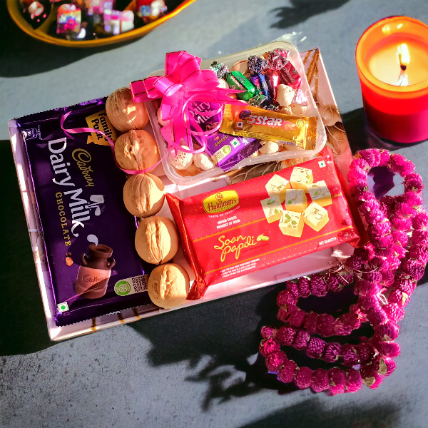 Tihar/Bhaitika Delights With Sweets, Drynuts and Mala Combo | Gifts to ...