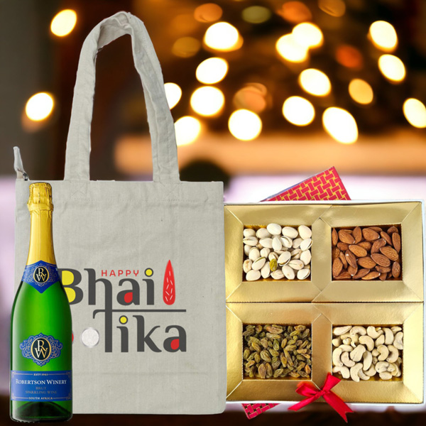 Tihar Special: Wine with Dry Nuts and Tote Bag | Gifts to Nepal | Giftmandu