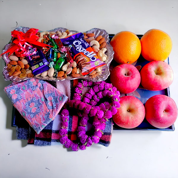 Bhai Masala, Fruits and Makhamali Mala Festive Gift | Gifts to Nepal ...