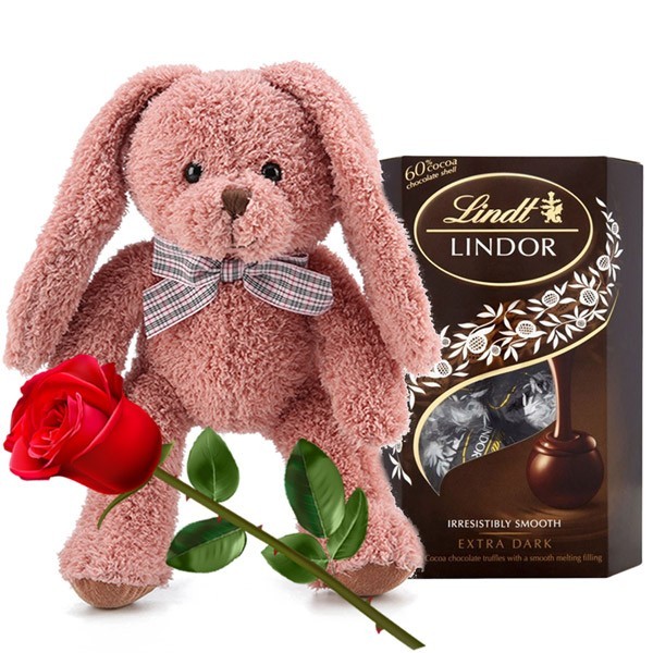 Lindt Lindor Dark Swiss Chocolate With Pink Bunny (Free Rose) | Gifts ...