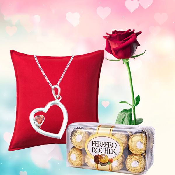 Ferrero Rocher & Silver Heart Necklace Online | Gifts to Nepal | Giftmandu