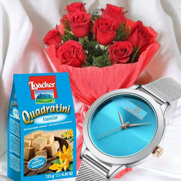 Hamper of Watch, Rose & Chocolate | Gifts to Nepal | Giftmandu