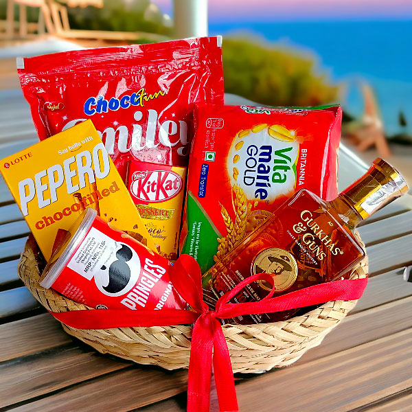 Gurkha's & Guns Whisky With Snacks Gift Hamper | Gifts to Nepal | Giftmandu