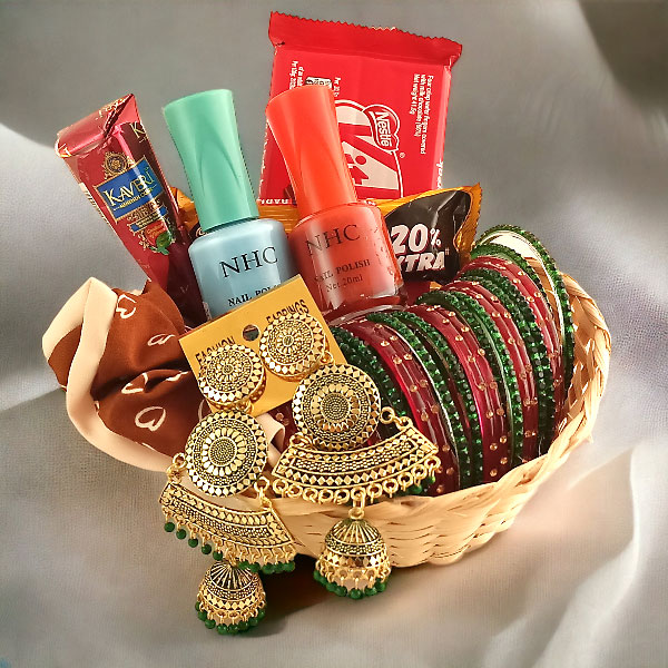 Two Dozen Of Bangles With Earring, NHC, Mehendi & Chocolates Hamper ...