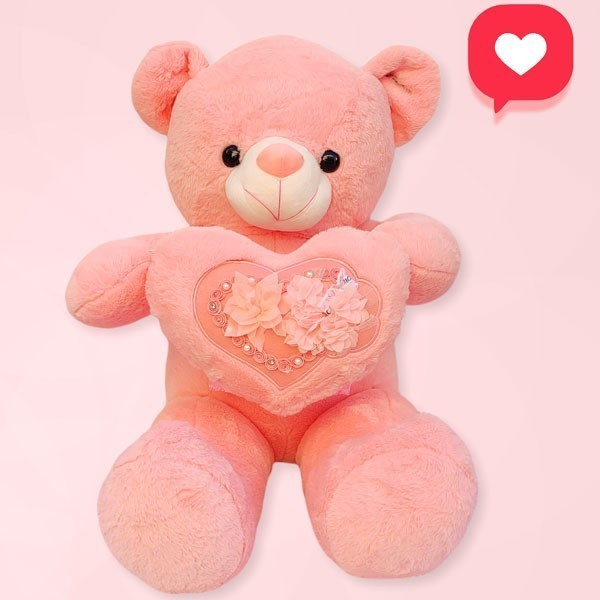 Super Soft Pink Teddy Bear Holding Heart 32" Online | Gifts to Nepal ...