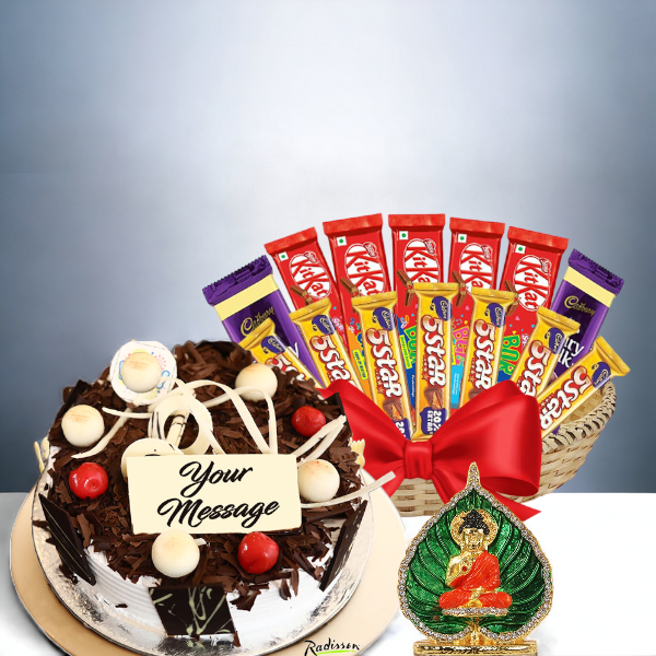 Buddha Statue with Full of Chocolates basket & Cake Combo | Gifts to ...