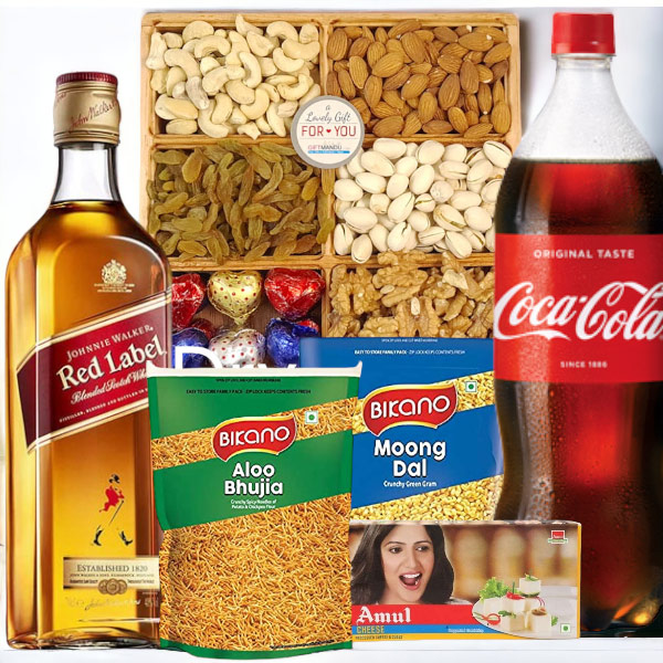 Red Label, Coke, Dry Nuts, Cheese & Snacks Hamper | Gifts to Nepal ...