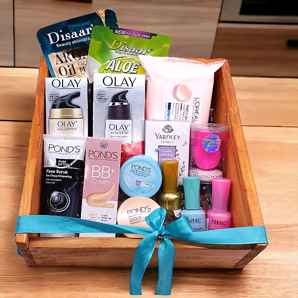 Cosmetic Essential Hamper In A Wooden Box | Gifts to Nepal | Giftmandu