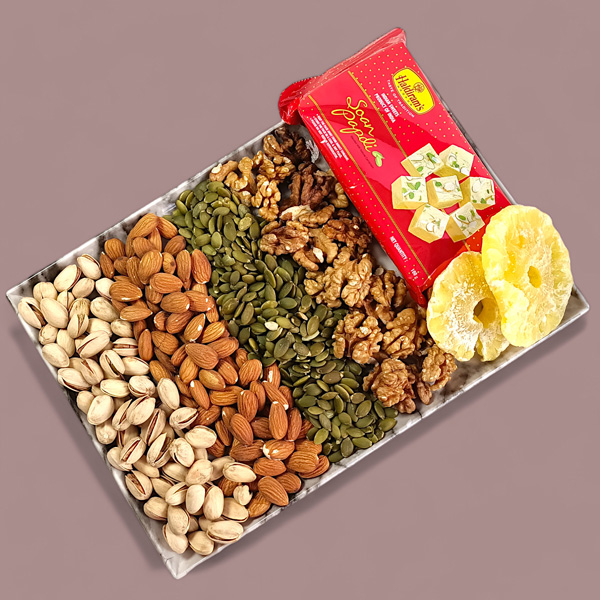 Assorted Dry Nuts Combo With Soan Papdi | Gifts to Nepal | Giftmandu