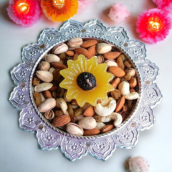 Premium Dry Nuts in a Silver Tray | Gifts to Nepal | Giftmandu