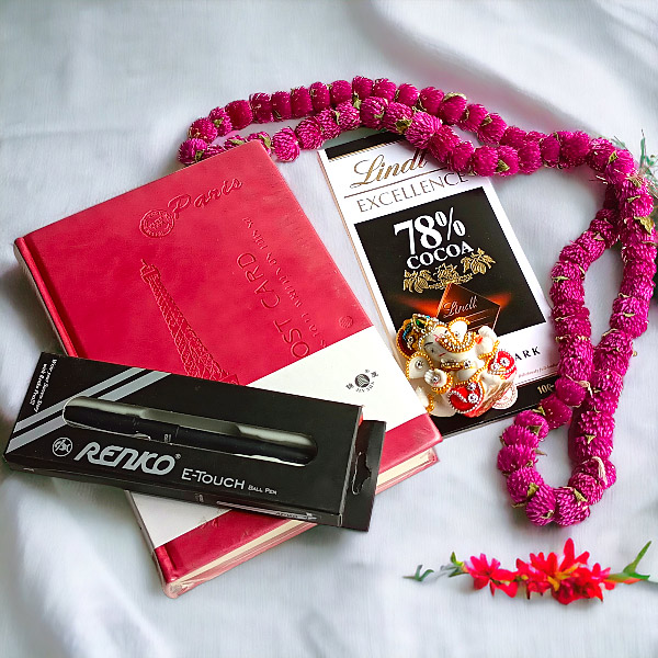 Blessing Ganesha Statue, Diary, Pen, Makhamali Mala Gift For Tihar ...