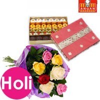 Holi mithai box with colorful roses bunch | Gifts to Nepal | Giftmandu