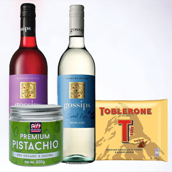 Gossips Wine Set with Toblerone and Pistachios Gift Combo | Gifts to ...