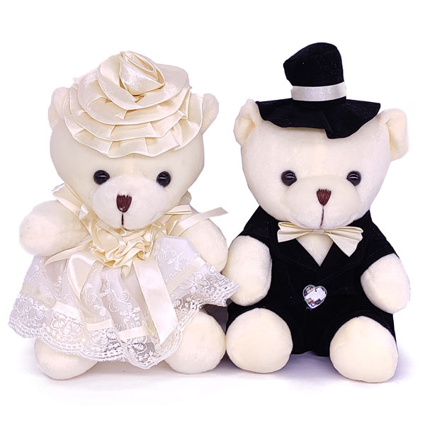 Bride & Groom Couple Teddy Bear Plush Toy 9'' Online | Gifts to Nepal ...