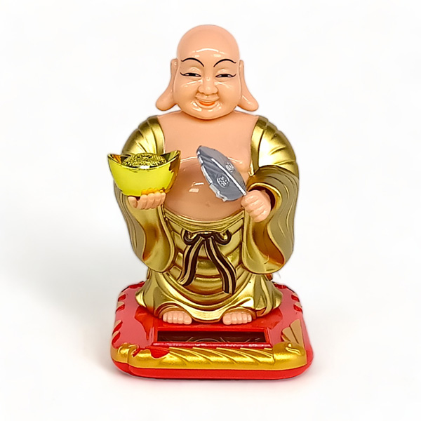 Mini Laughing Buddha Solar Powered Head Shaking Statue - 4.5" (Golden ...