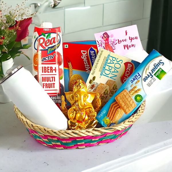 Food Hampers With Personalized Bottle & Ganesh Idol | Gifts to Nepal ...