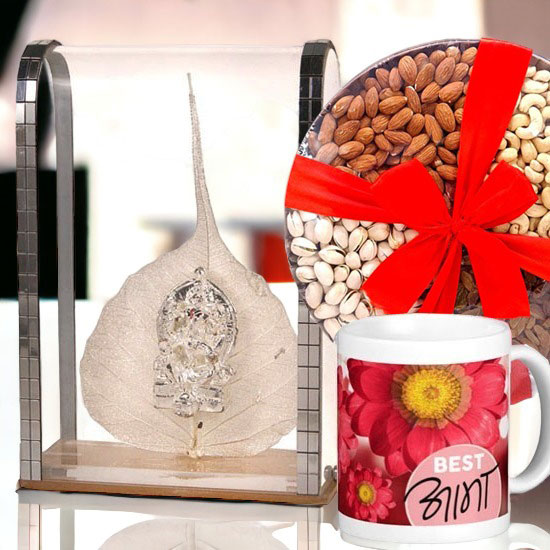 Peepal Silver Ganesh Ji, Dry Nuts Tray and Best Aama Mug | Gifts to ...