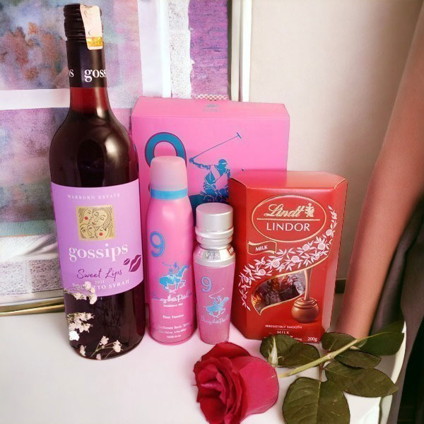 Sweet Wine, Lindt Lindor Chocolate Box and Polo Perfume for Her | Gifts ...