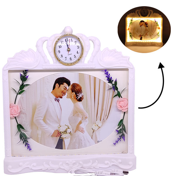 Table Top LED Light Photo Frame with Mini Clock Online | Gifts to Nepal ...