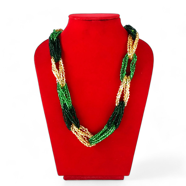 Green and Gold Boho Seed and Crystal Bead Pote | Gifts to Nepal | Giftmandu
