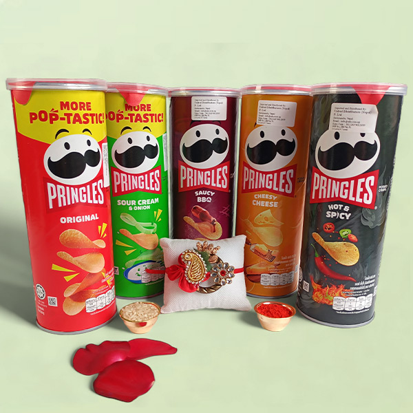 Savoury Pringles Combo with Elegant Rakhi | Gifts to Nepal | Giftmandu