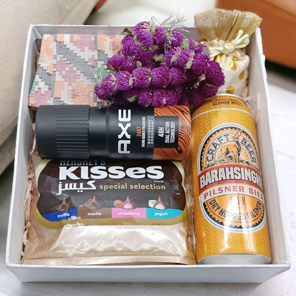 Makhamali Mala, Dhaka Topi, Can Beer, Body Spray and Sweets Combo For ...