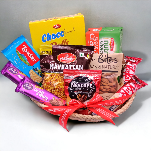 Cookies, Dry Nuts & Namkeen's Combo With Tea in a Basket | Gifts to ...