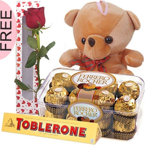 Ferrero Toblerone Chocolates, Teddy and Free Rose Box | Gifts to Nepal ...